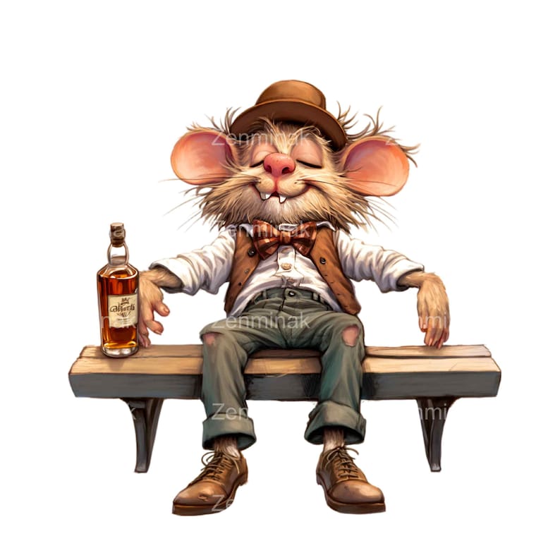 18 PNG Funny Mouse Clipart – Comic Drunk Mouse PNG – Sitting Bench ...