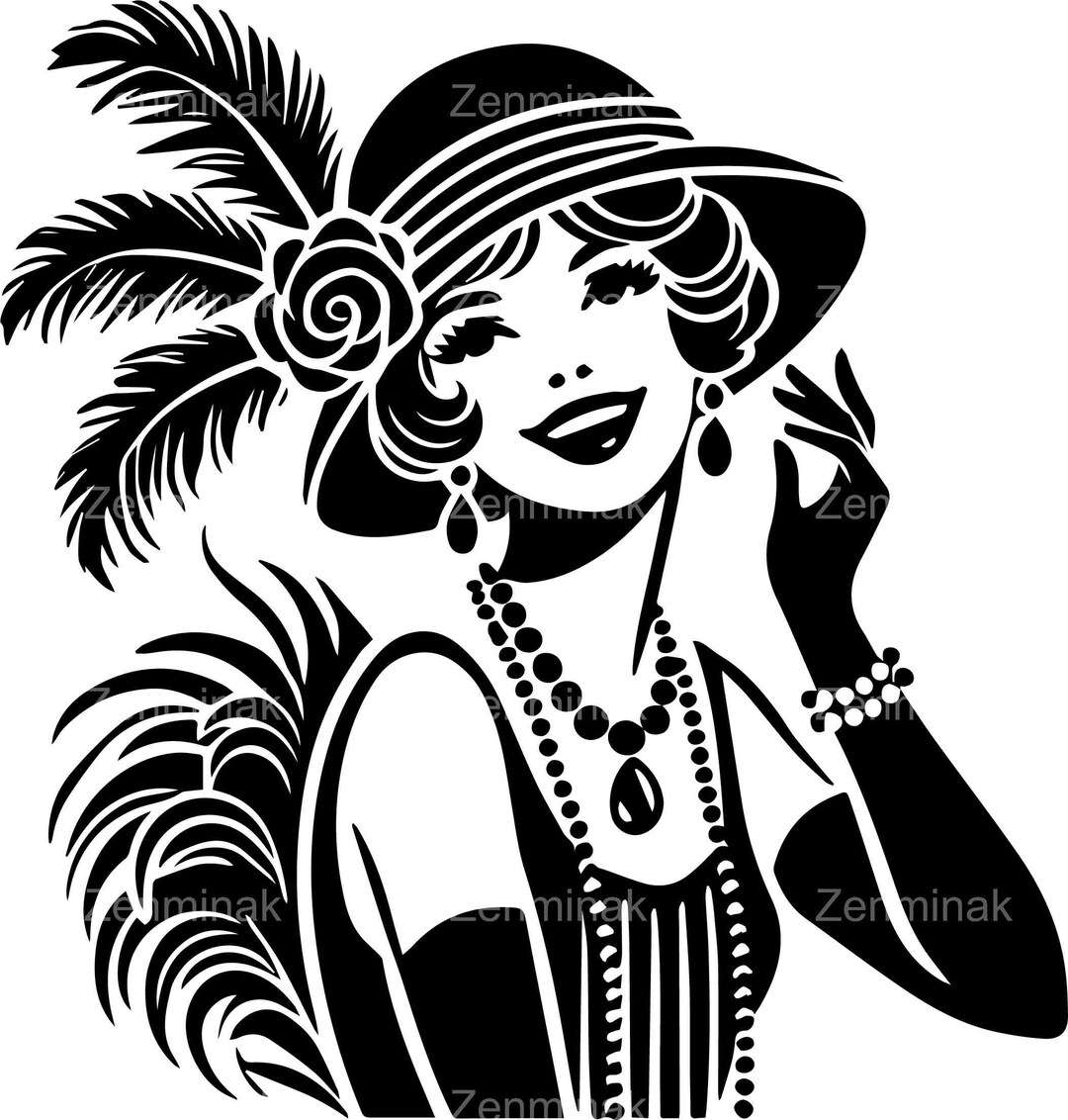 Vintage Flapper Lady SVG Cut File - 5 Elegant Woman With Feathered Hat ...