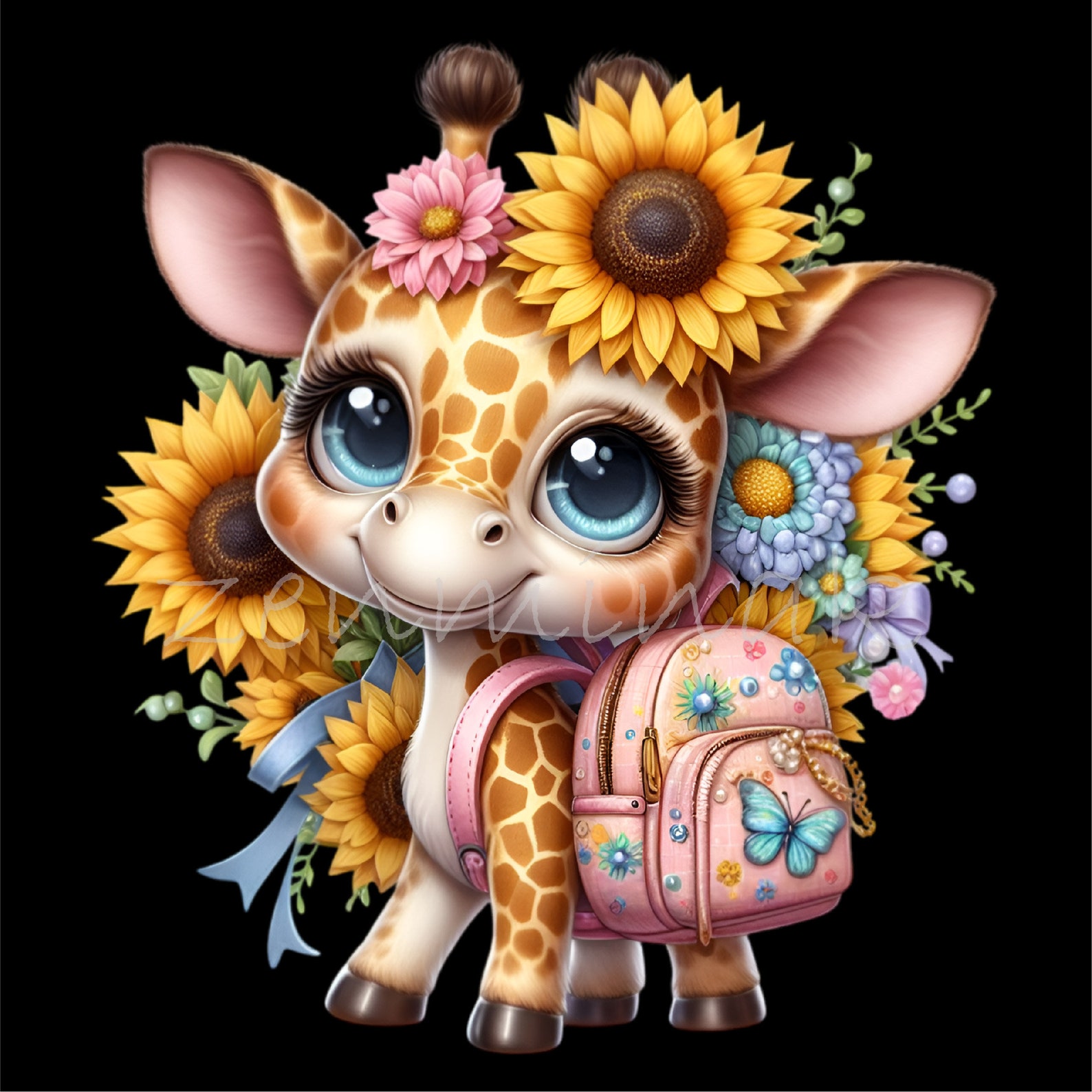 10 PNG Giraffe Sunflower Backpack, Back to School Animal Clip Art - Etsy