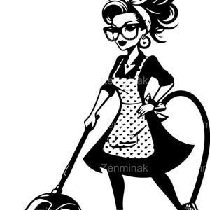 5 SVG Retro Housekeeper SVG, Funny Cleaning Lady Cut File, Vintage Maid ...