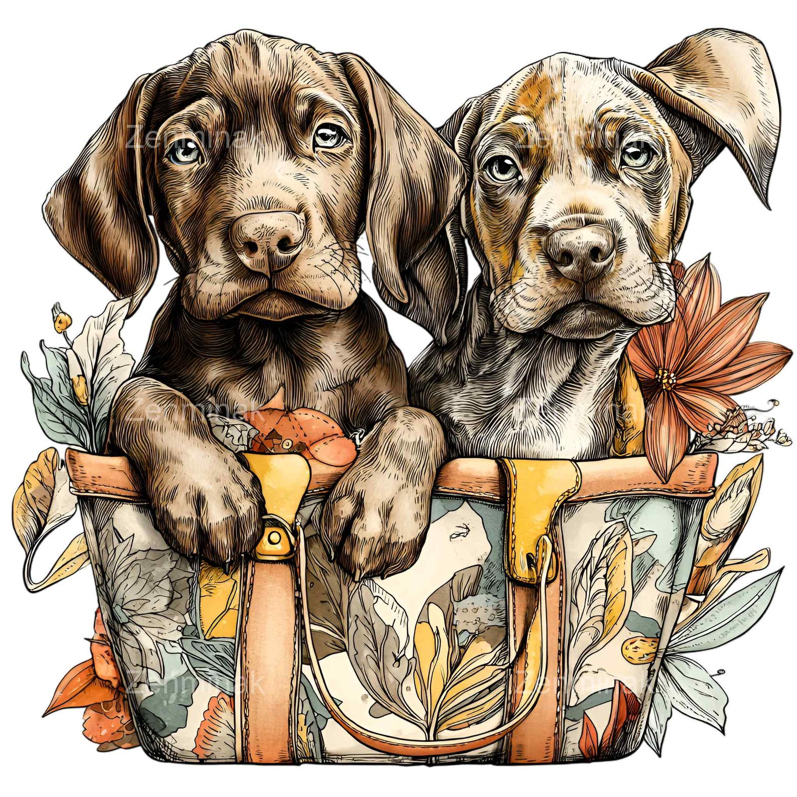 10 PNG Puppy Pair PNG Clipart – Cute Dogs in Basket Digital Download ...