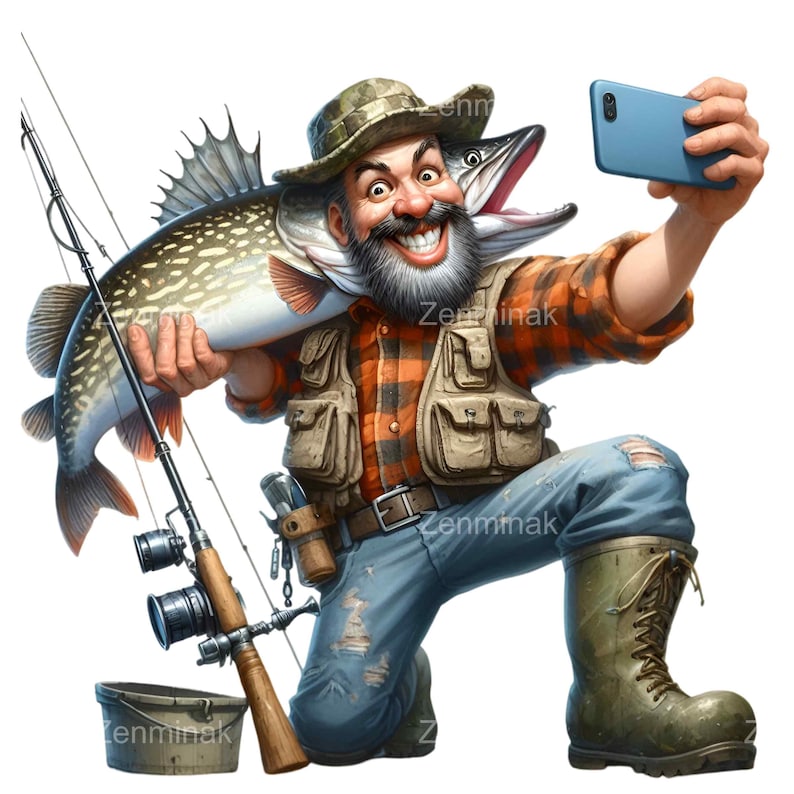 18 PNG Fishing Clipart – Funny Fisherman With Pike PNG – Cartoon Man ...