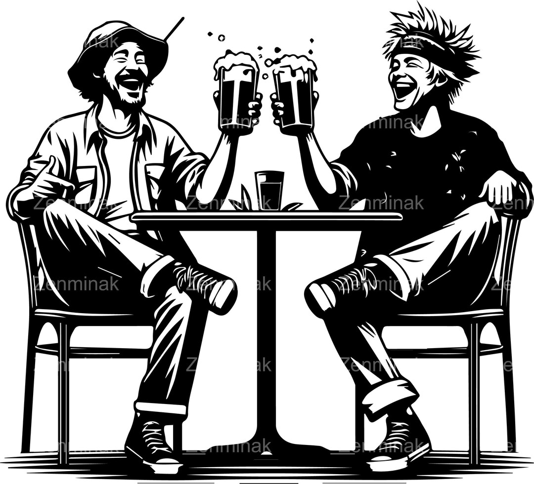 5 SVG Funny Men With Beer SVG, Two Friends Toasting at Table With Pints ...