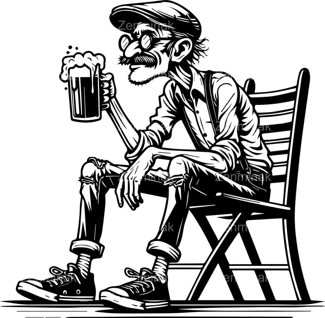 6 SVG Funny Old Man With Beer SVG, Elderly Guy in Hat Glasses Sitting ...