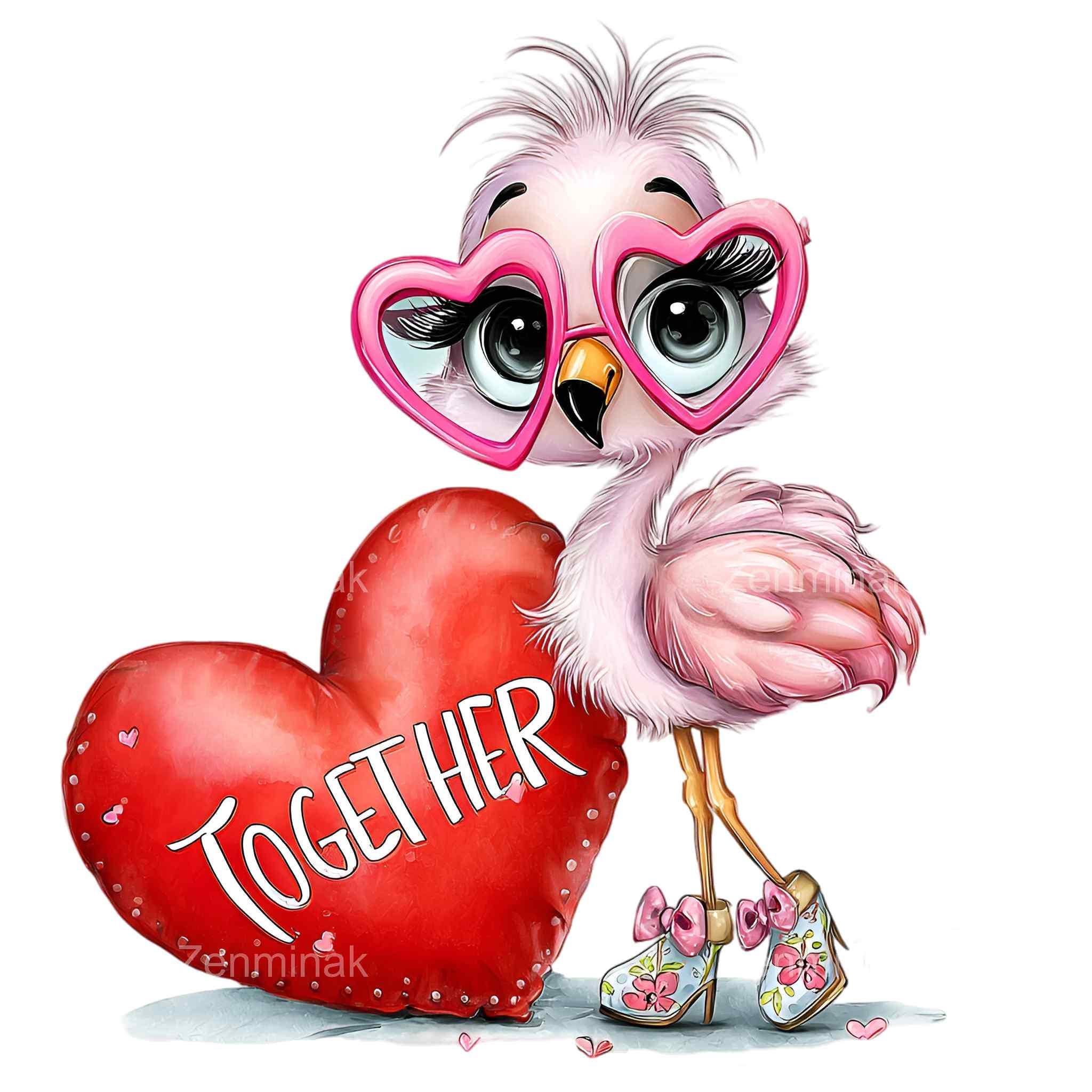 15 PNG Valentine Flamingo Clipart, Love Bird Watercolor Heart Mine ...