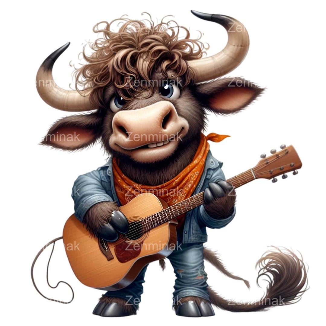 12 Cool Bull PNG Clipart Playing Guitar - Stylish Rockstar Cow ...