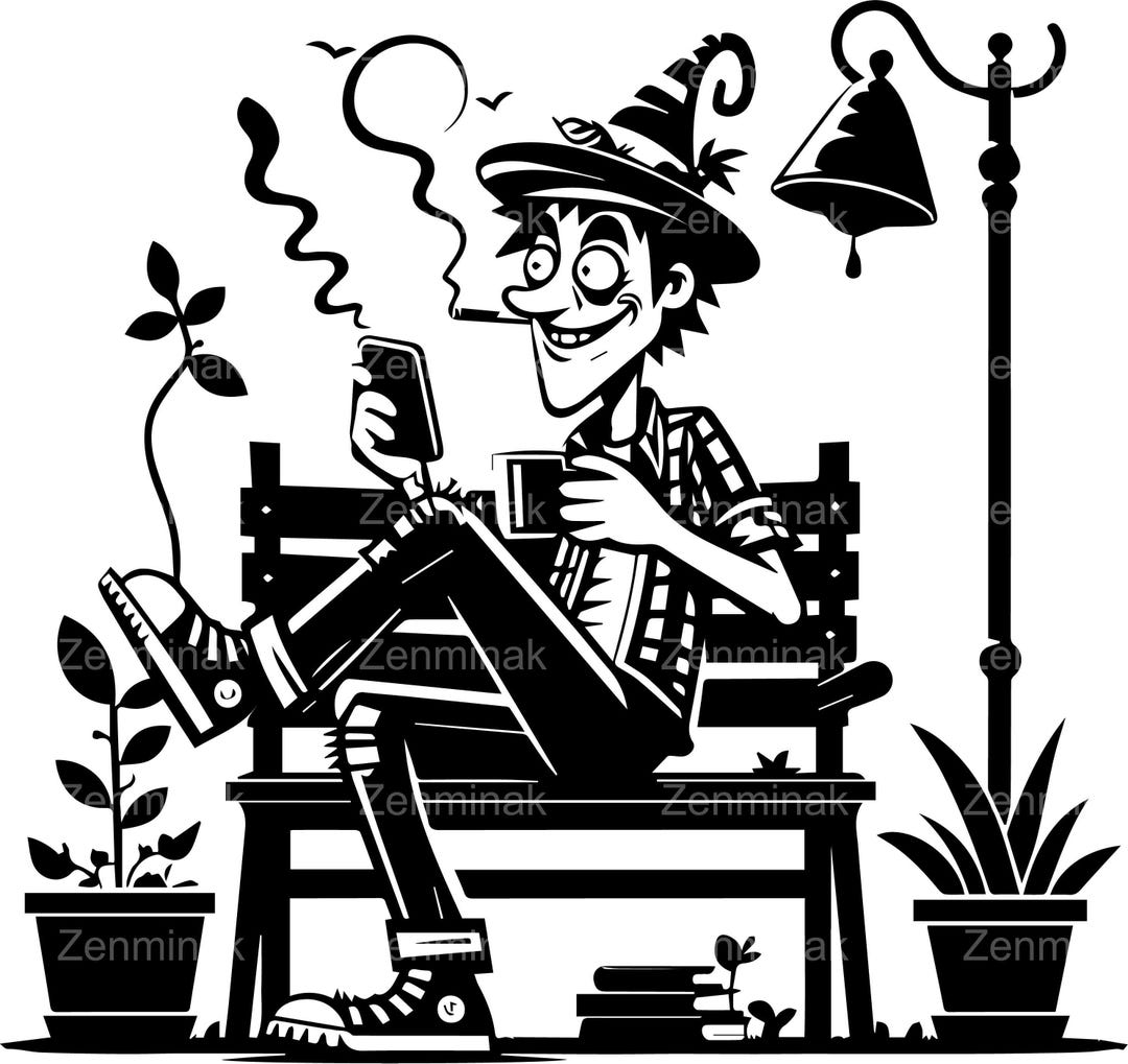 5 SVG Funny Relaxed Man SVG – Cartoon Guy on Bench Clipart – Coffee ...