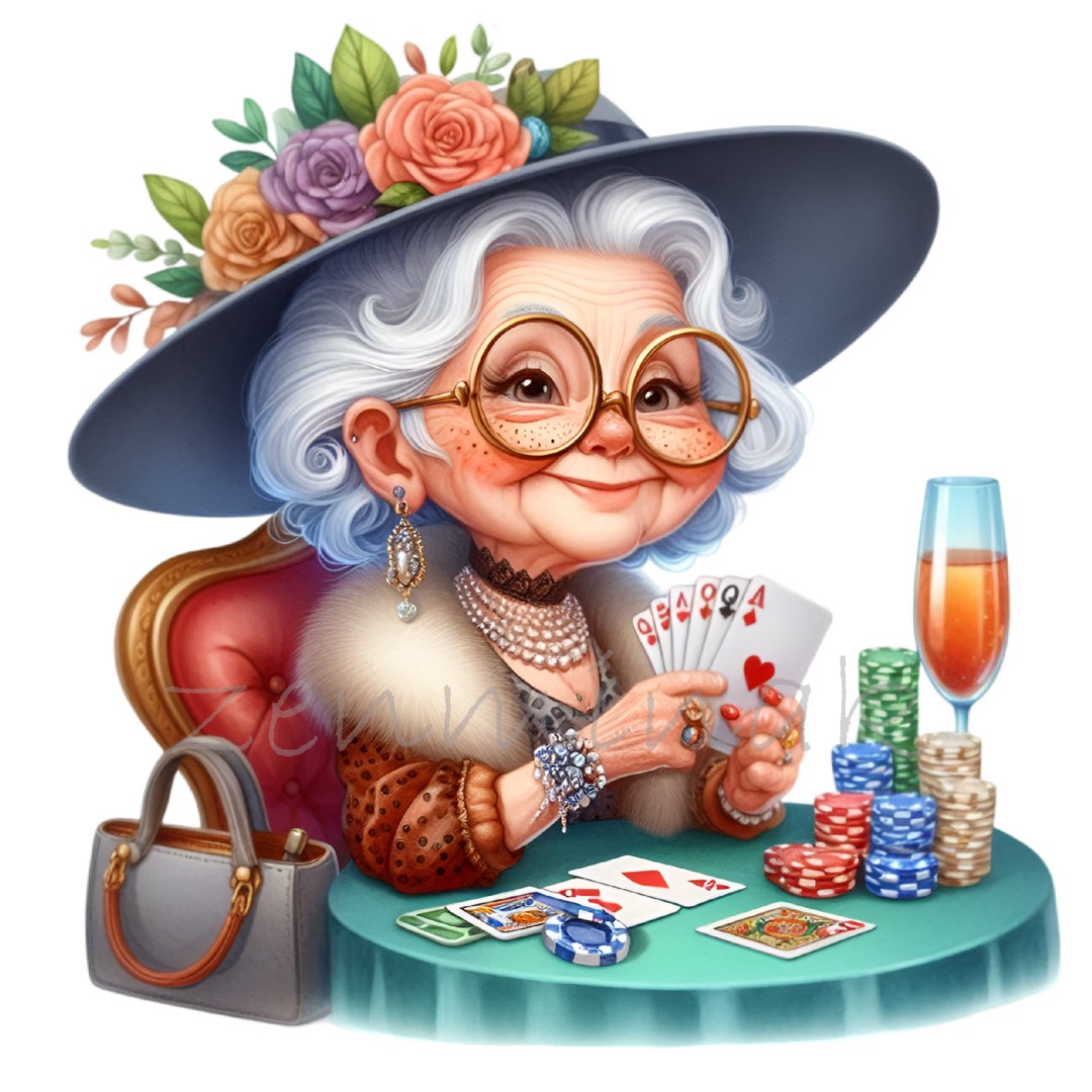 Senior Lady Playing Cards 12 PNG Funny Comics Grandma Cartoon ...