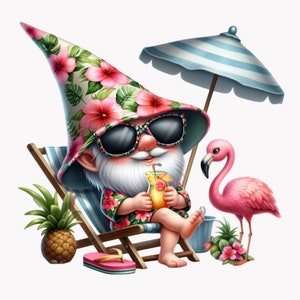 Summer Gnome Clipart, Beach Gnome Clipart, Tropical Clipart, Palm Tree ...