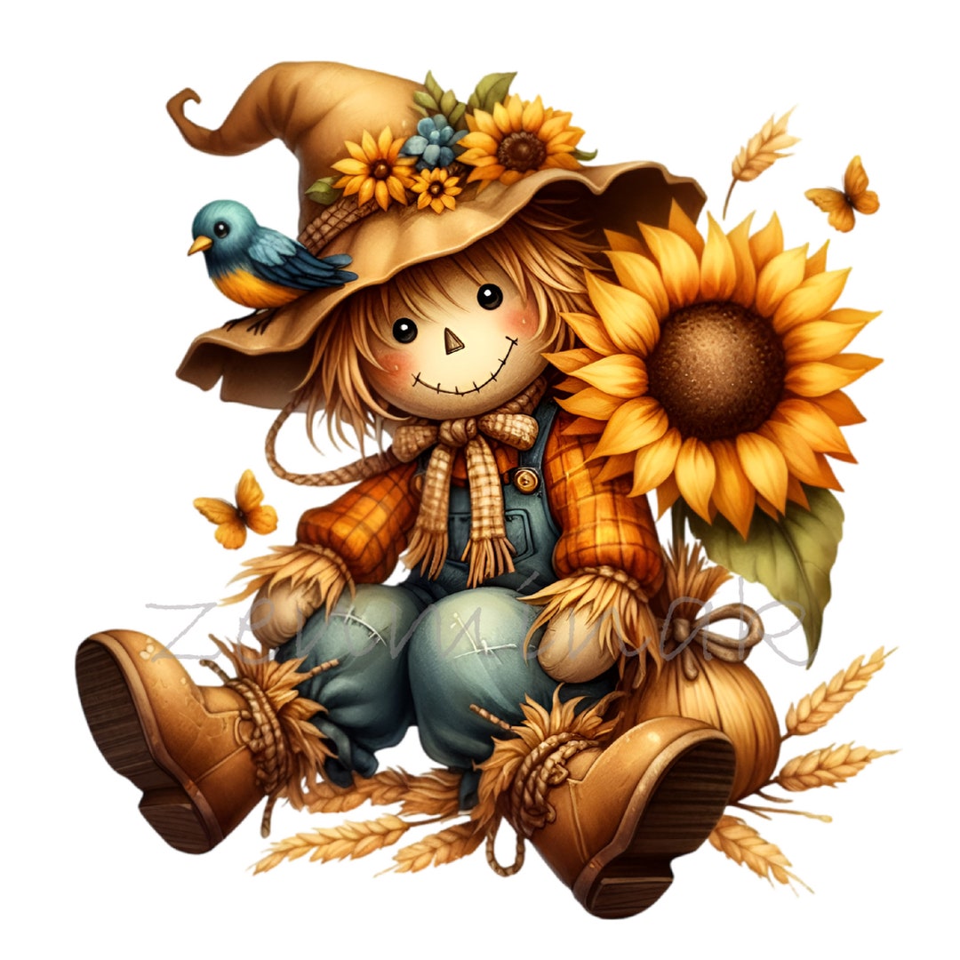 Funny Scarecrow Sunflower 15 PNG Rustic Country Farm Kids Cartoon ...