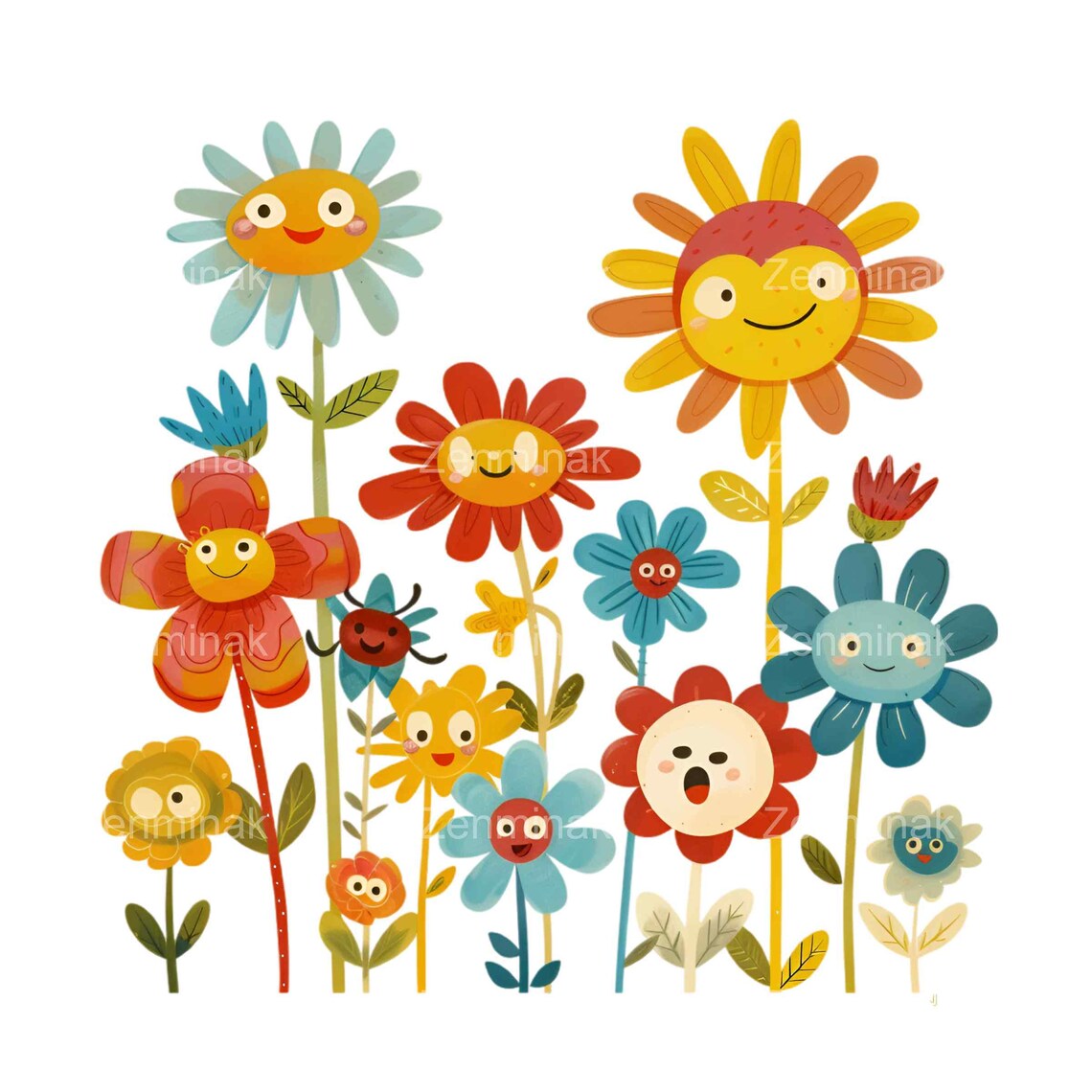 23 PNG Happy Spring Flowers Clipart, Smiling Floral Garden, Kids Nature ...