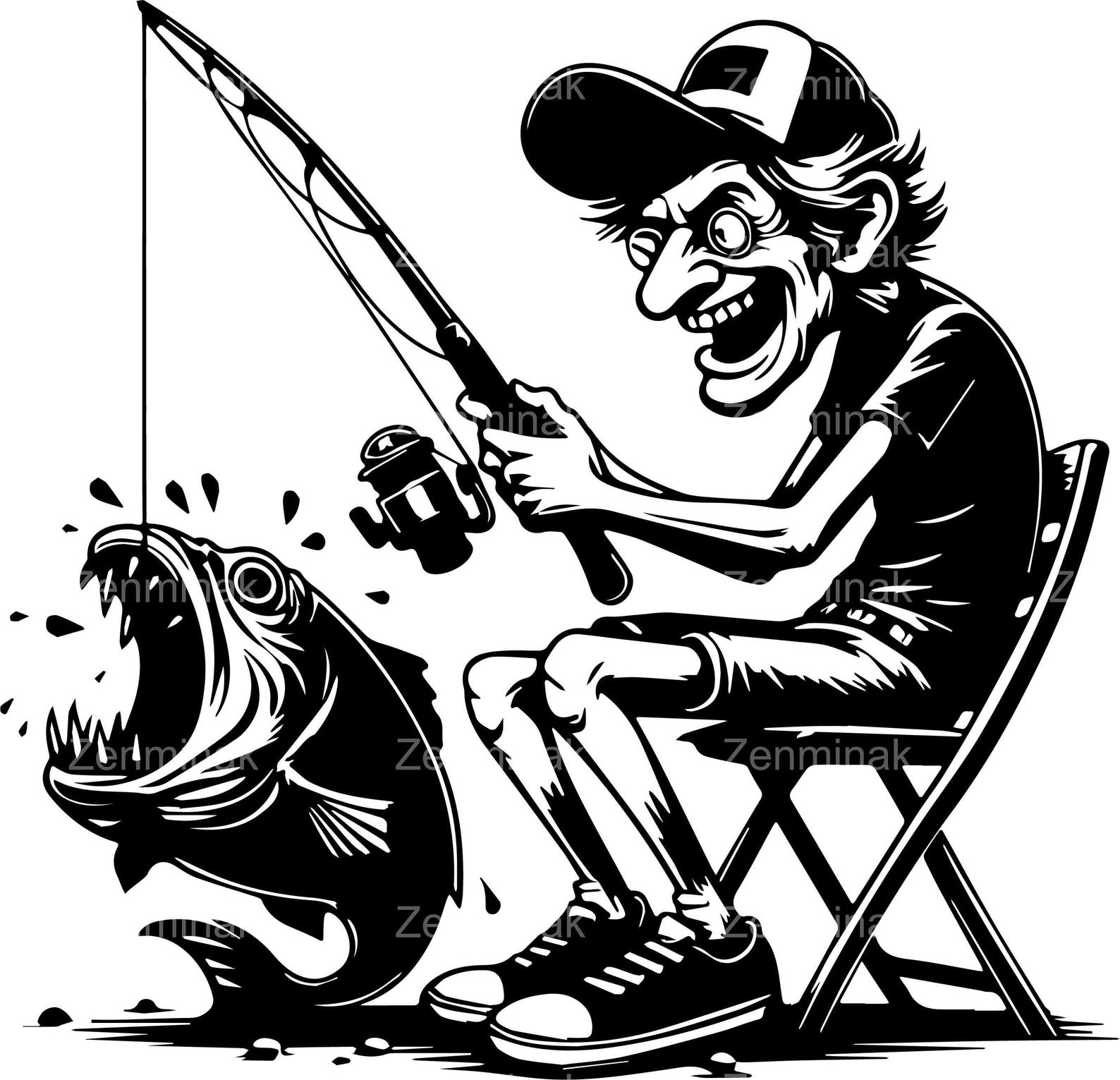 5 SVG Funny Fishing SVG – Man Catching Giant Fish Clipart – Fisherman ...