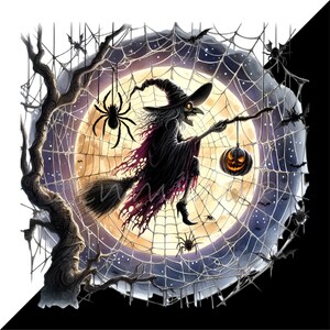 15 Halloween Witch Clipart PNG Flying Broom Moon Spider Web Haunted ...