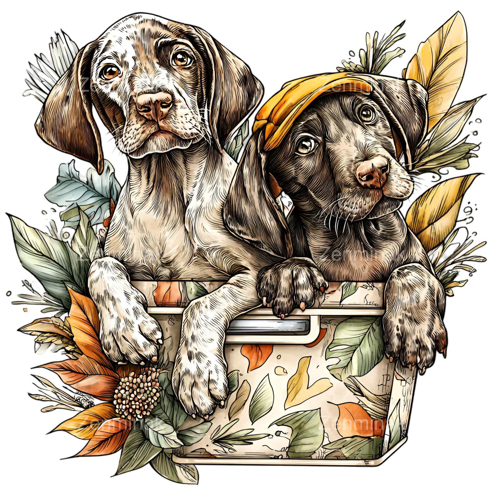 10 PNG Puppy Pair PNG Clipart – Cute Dogs in Basket Digital Download ...