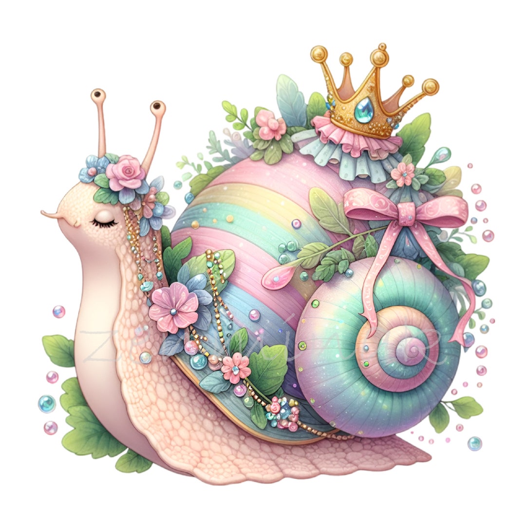 Princess Snail Clipart 14 PNG Adorable Cartoon Snail With Crown and ...