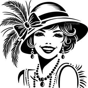 4 Vintage Woman With Feathered Hat SVG, Retro Flapper Silhouette Cut ...