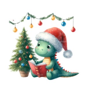 Cute Dinosaur Christmas PNG, 17 Dino Holding Christmas Tree, Watercolor ...