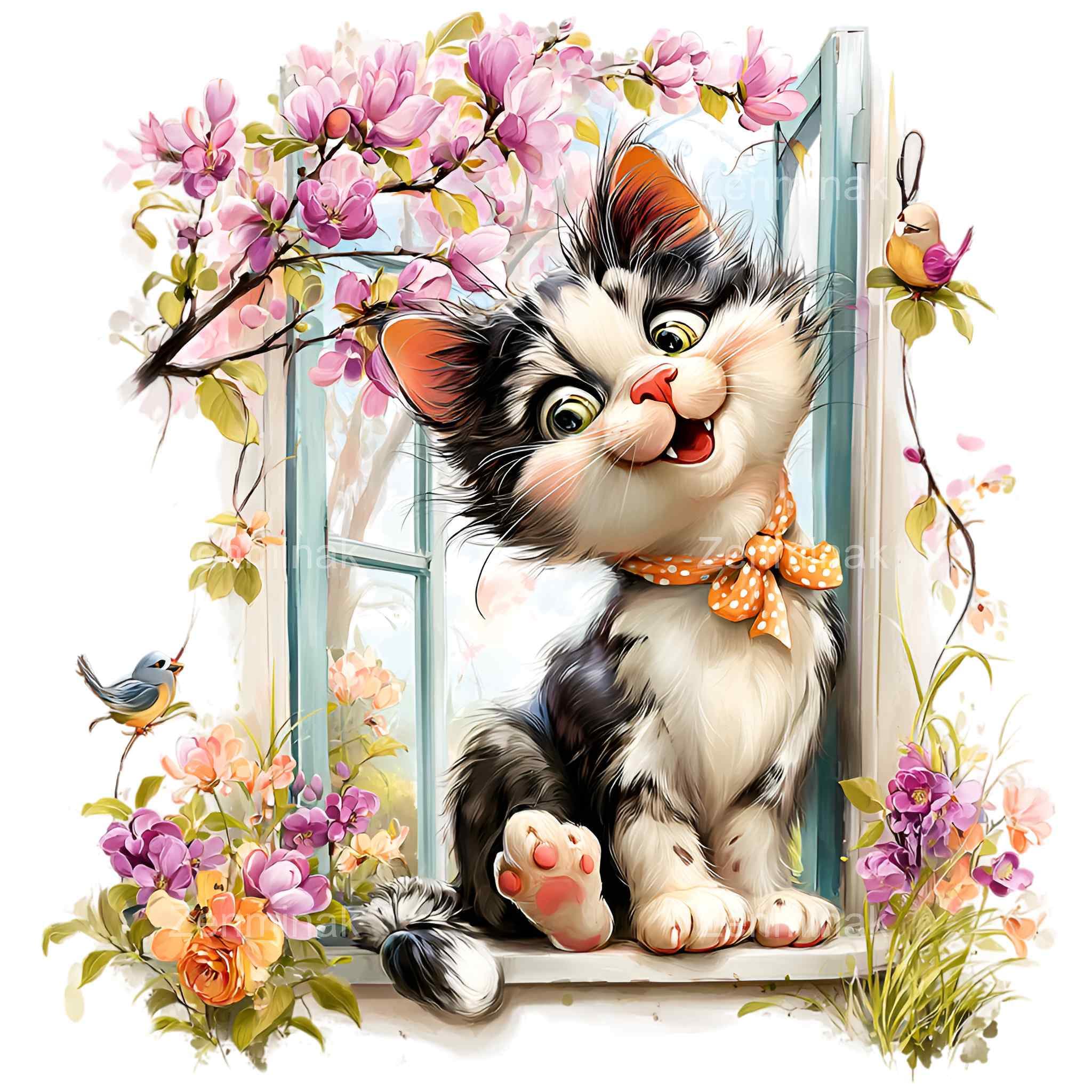 15 PNG Spring Cat Clipart – Funny Kitten PNG – Cute Cat With Flowers ...