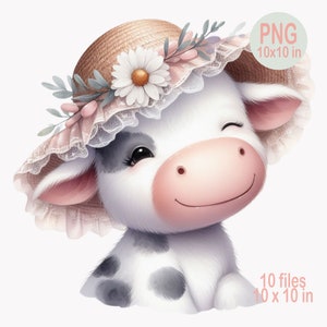 Baby Cow Clipart, Watercolor Cow PNG, Baby Shower PNG, Newborn Wall Art ...