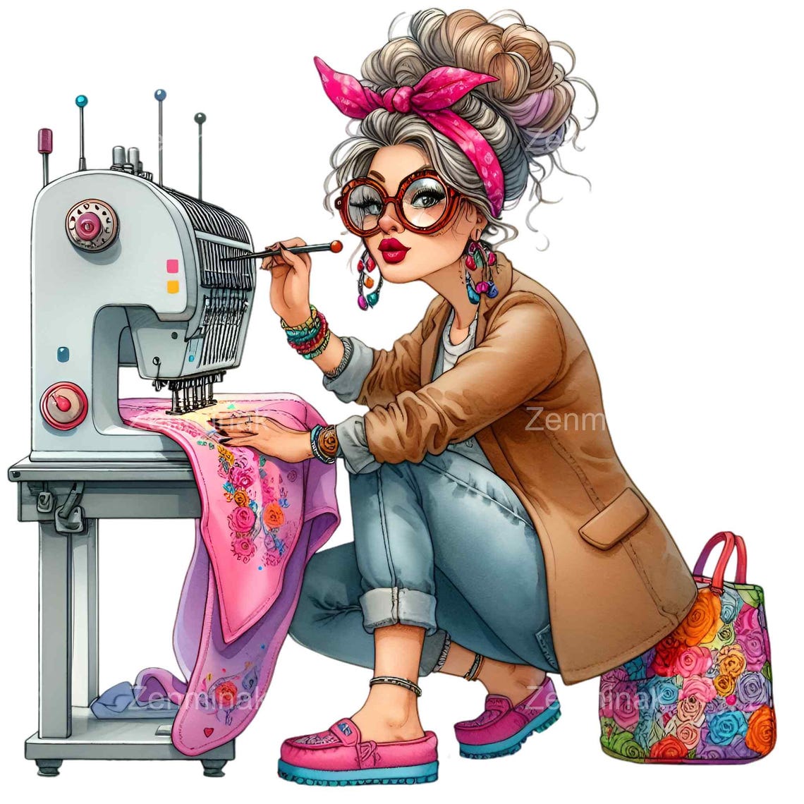 15 PNG Sewing Lady Clipart – Embroidery Woman at Machine – Craft Room ...