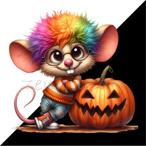 15 Halloween Mouse Clipart PNG, Cute Dressed-up Mouse With Rainbow Hair ...
