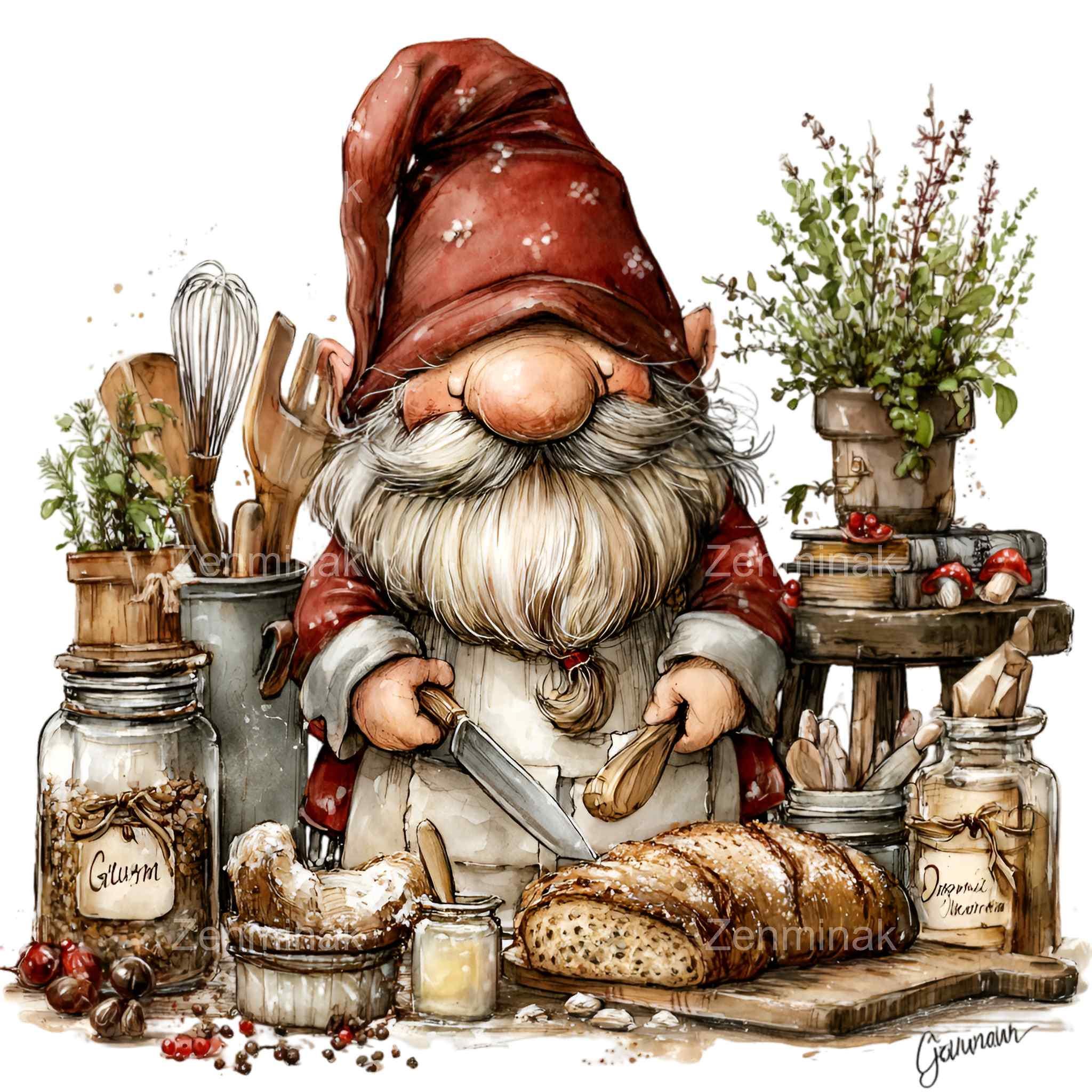 15 PNG Baking Gnome Clipart – Christmas Kitchen PNG With Bread and ...