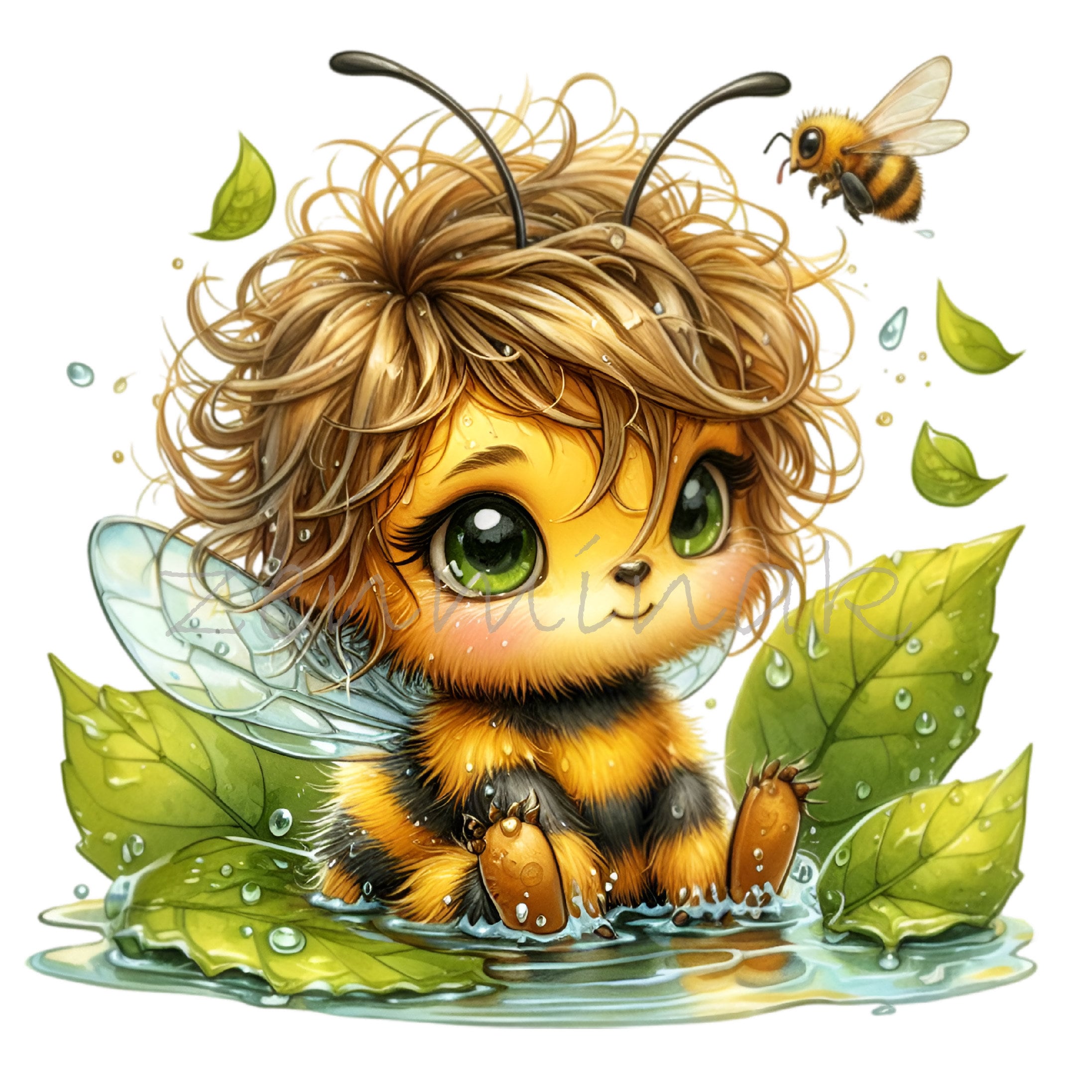 14 PNG Bumblebee Clipart, Messy Hair Bee Spring Garden Graphics - Etsy