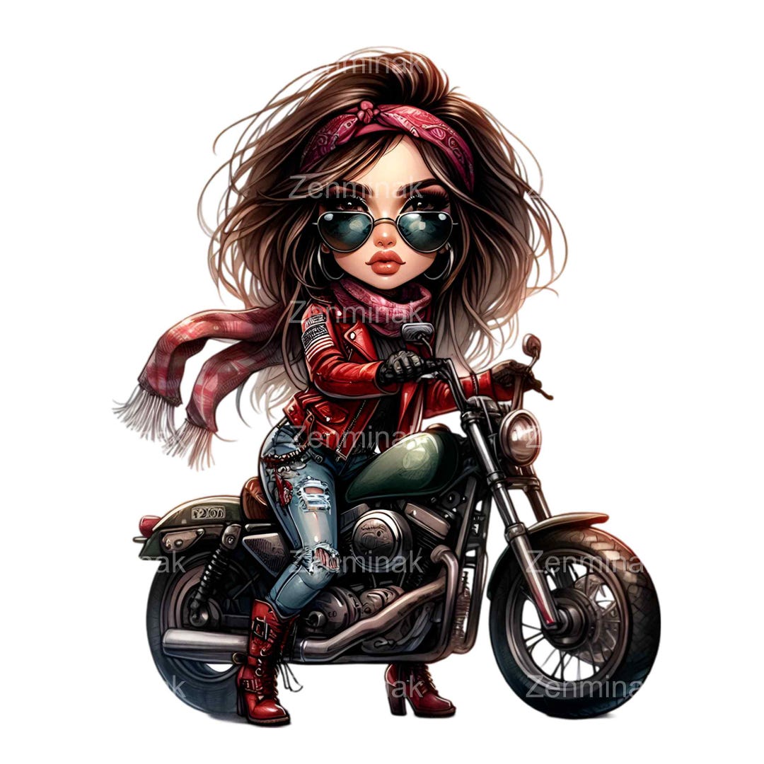 Biker Girl on Motorcycle PNG, 15 Cool Woman Rider Illustration, Red ...