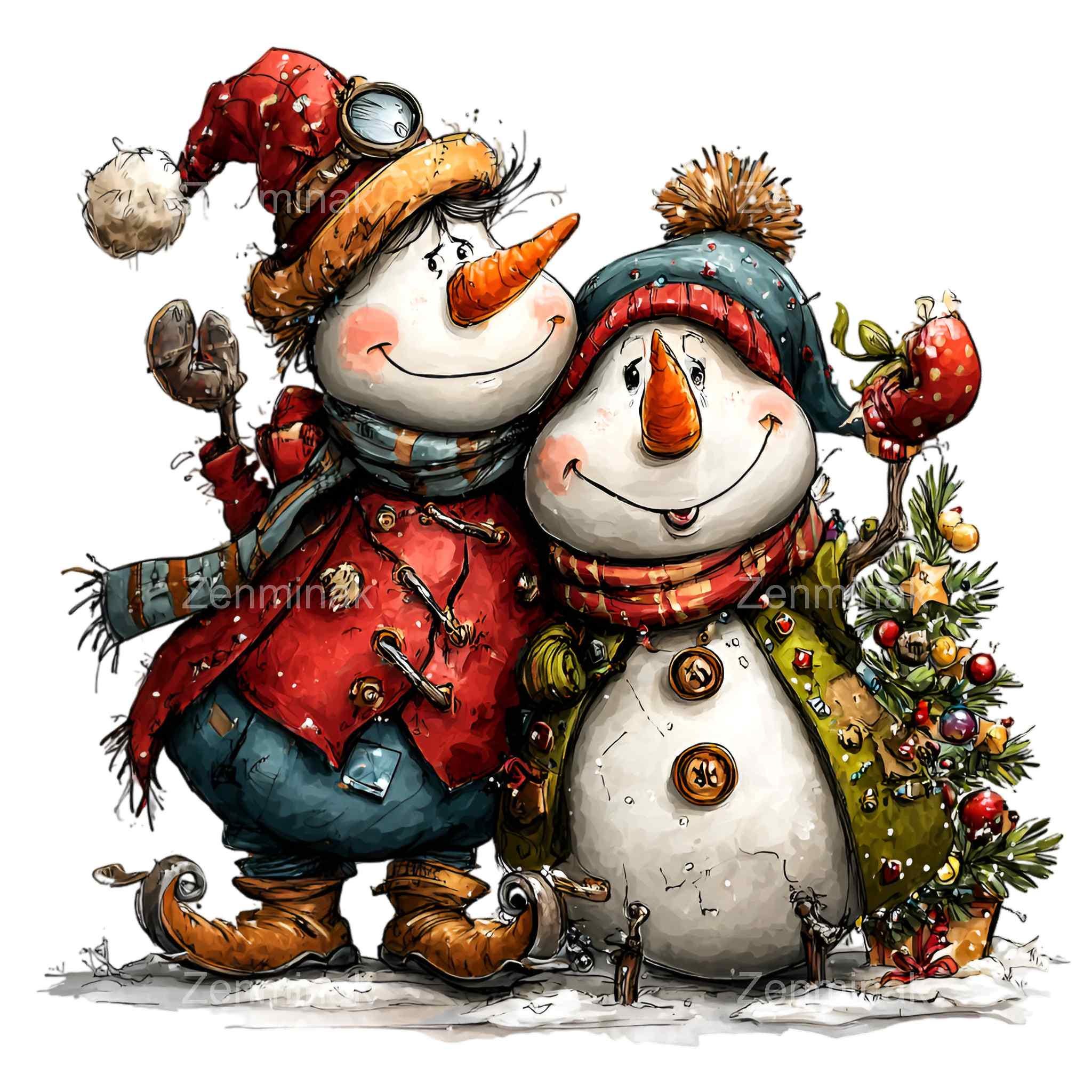 15 PNG Snowman Couple PNG – Cute Christmas Snowmen Clipart – Winter ...