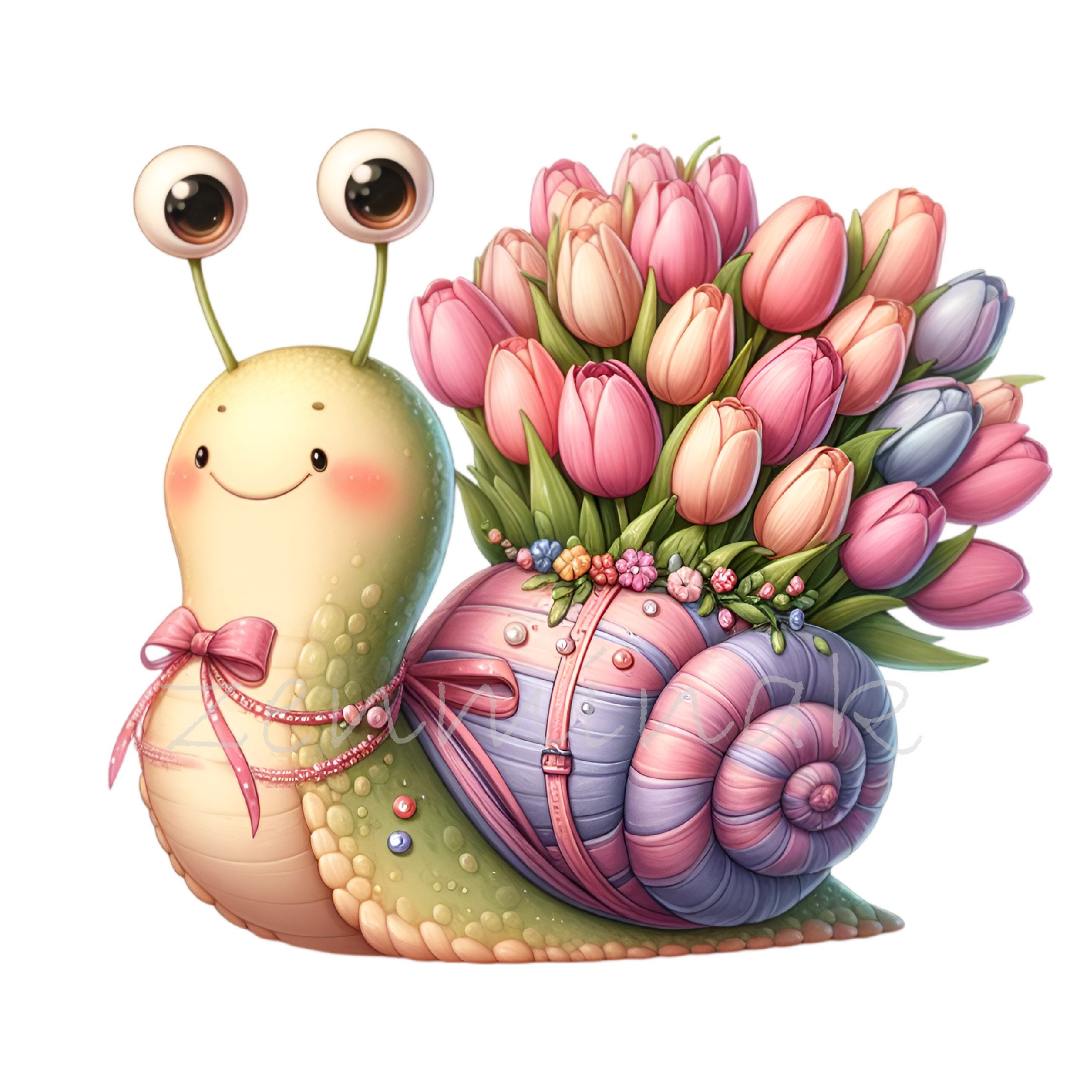 10 PNG Cute Snail With Flowers Clipart – Cartoon Tulip Snail PNG ...