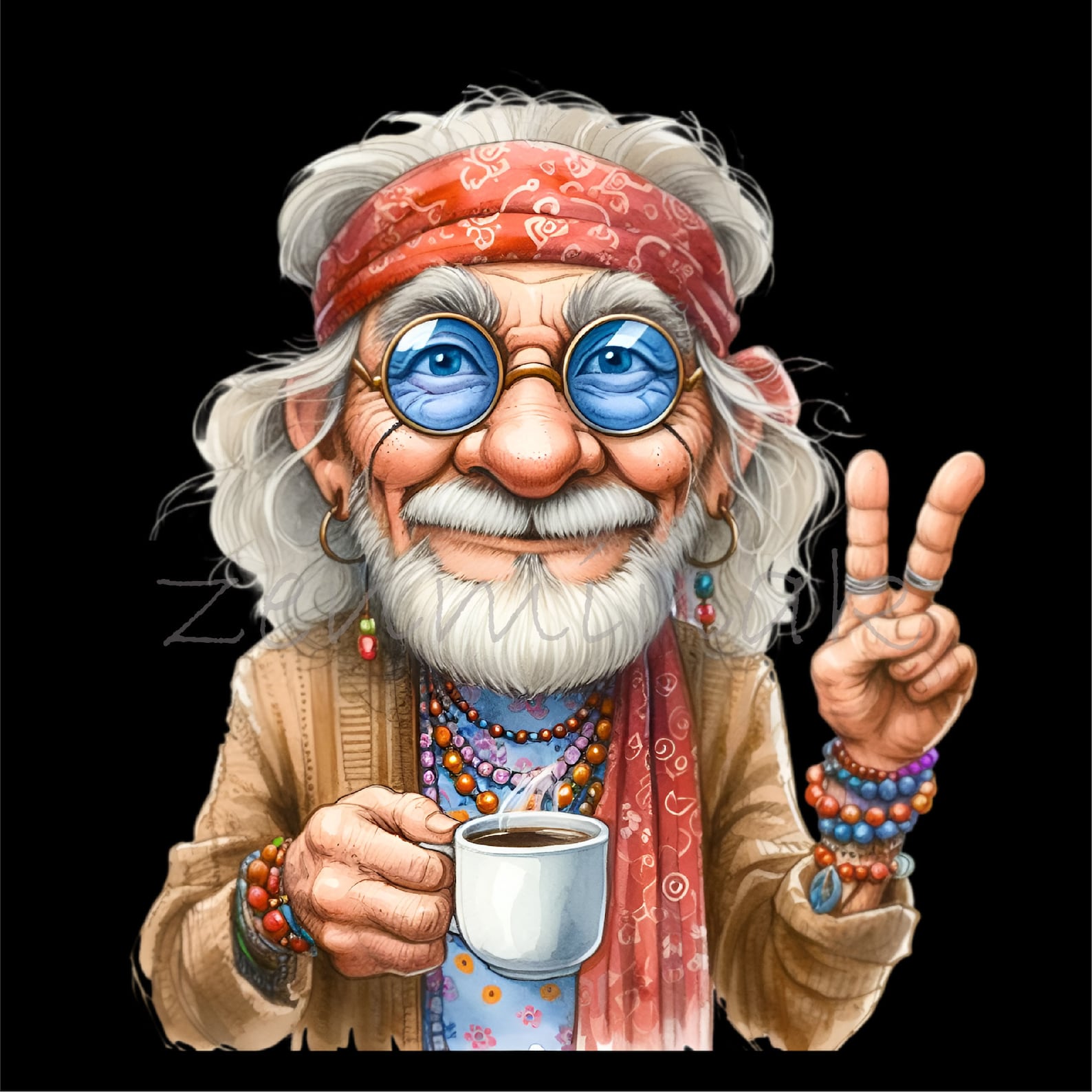 Peaceful Hippie Grandpa With Coffee Clipart - 10 Vibrant and Fun ...