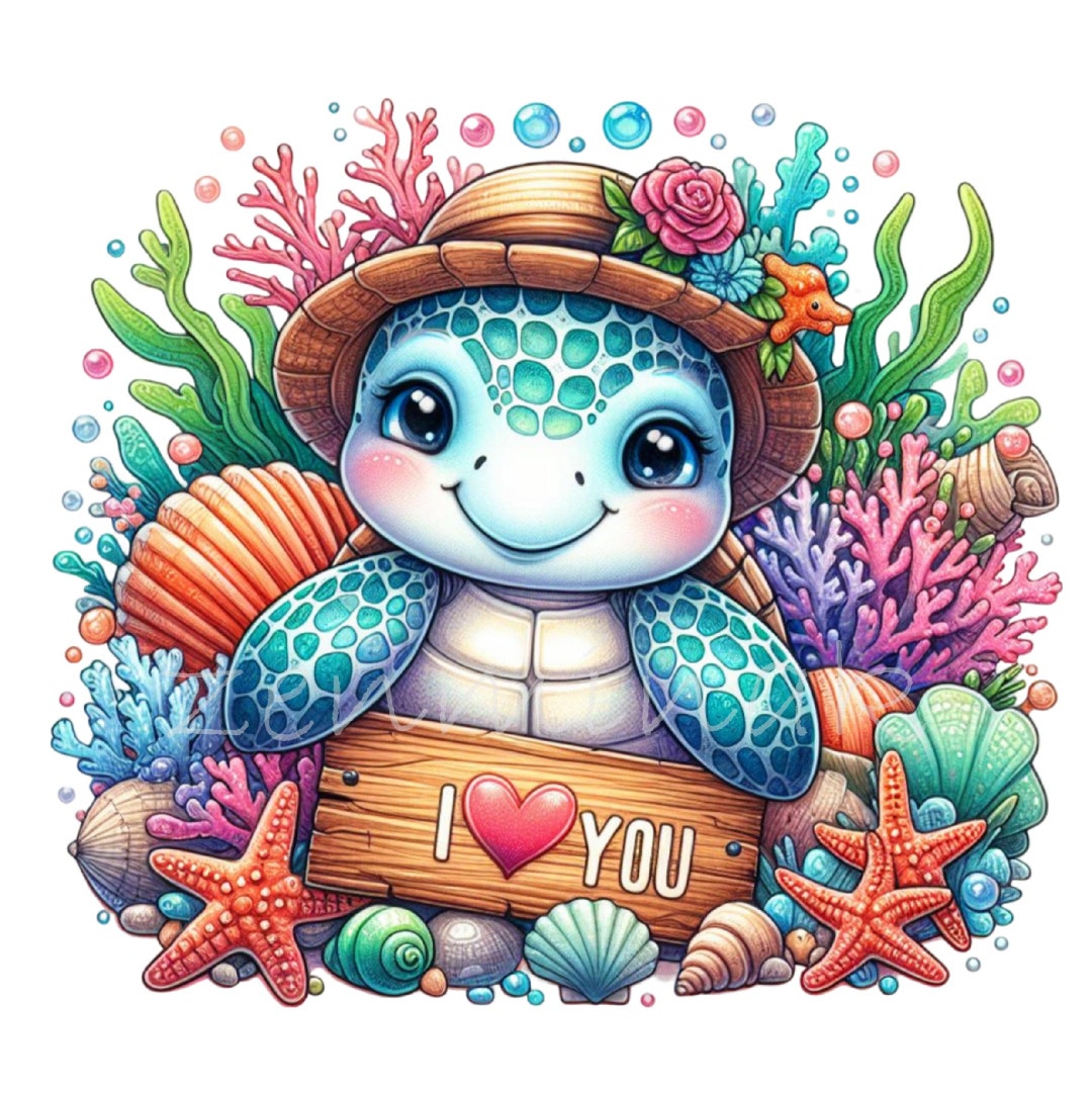 Sea Turtle Clipart, 15 PNG Cute Ocean Animals Illustration, Watercolor ...