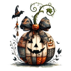 Spooky Halloween Pumpkin Clipart PNG, 15 Patchwork Jack-o'-lantern With ...