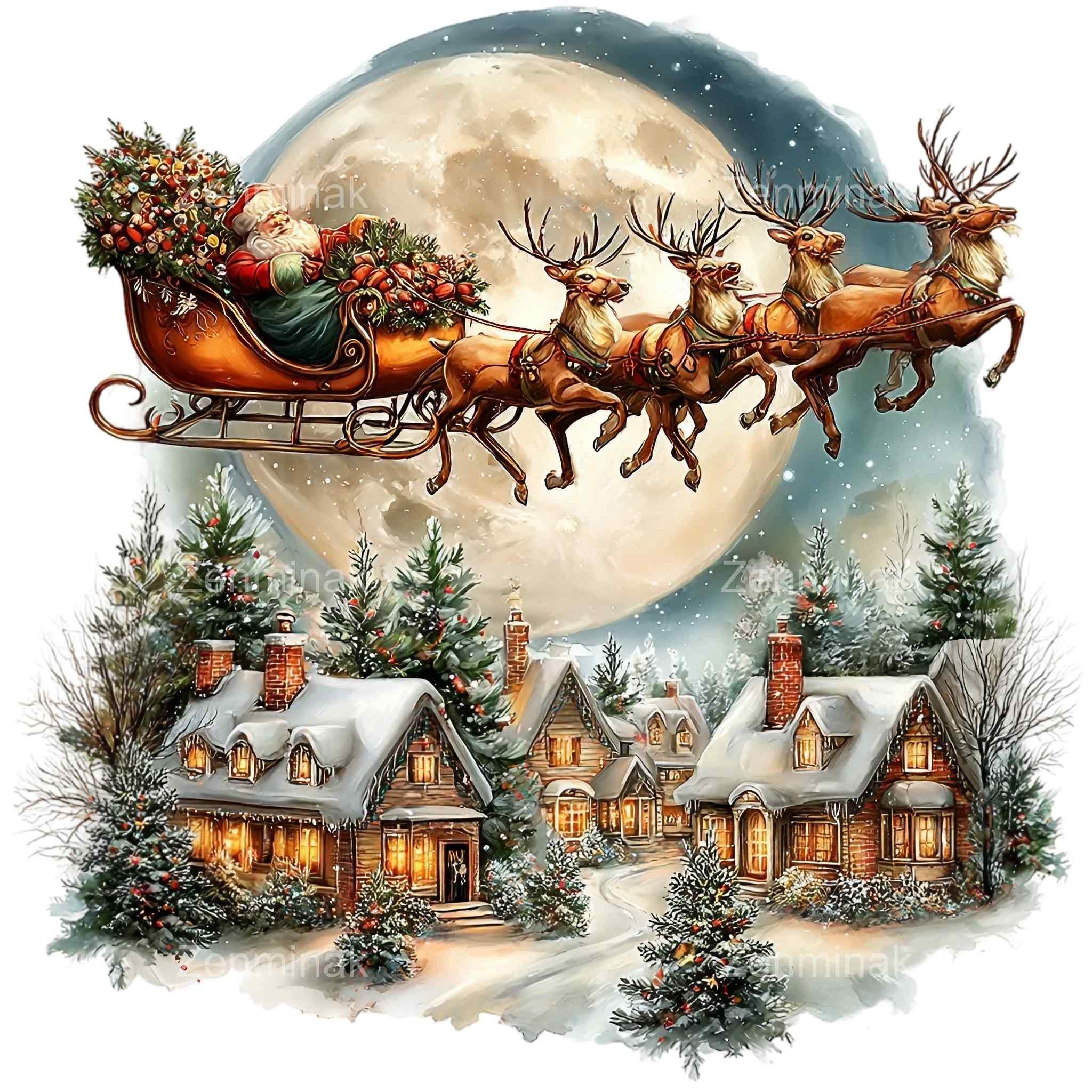 15 PNG Flying Santa PNG Clipart – Christmas Sleigh With Reindeer ...