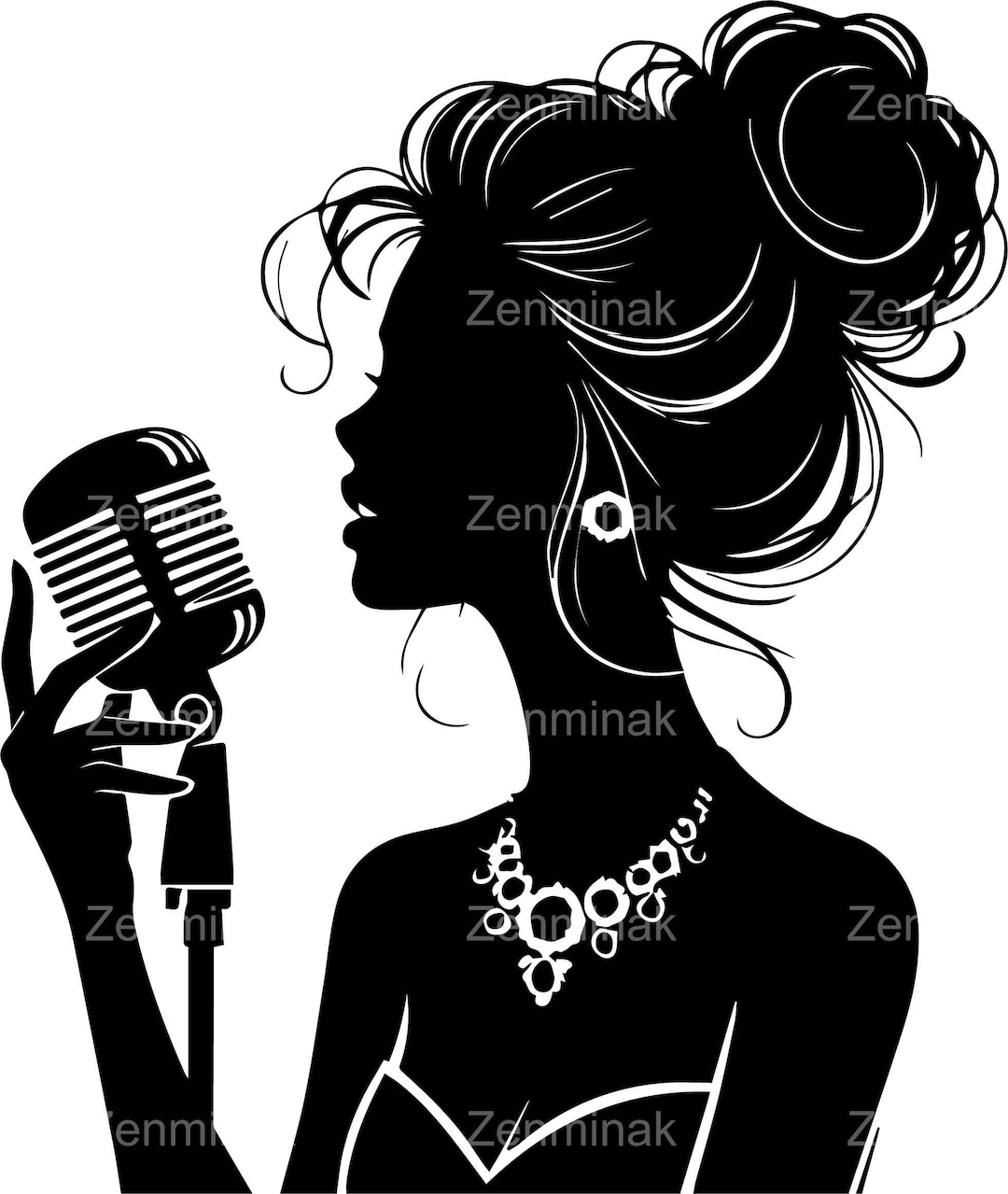 5 Elegant Singer Woman Silhouette SVG, Retro Microphone Clipart ...