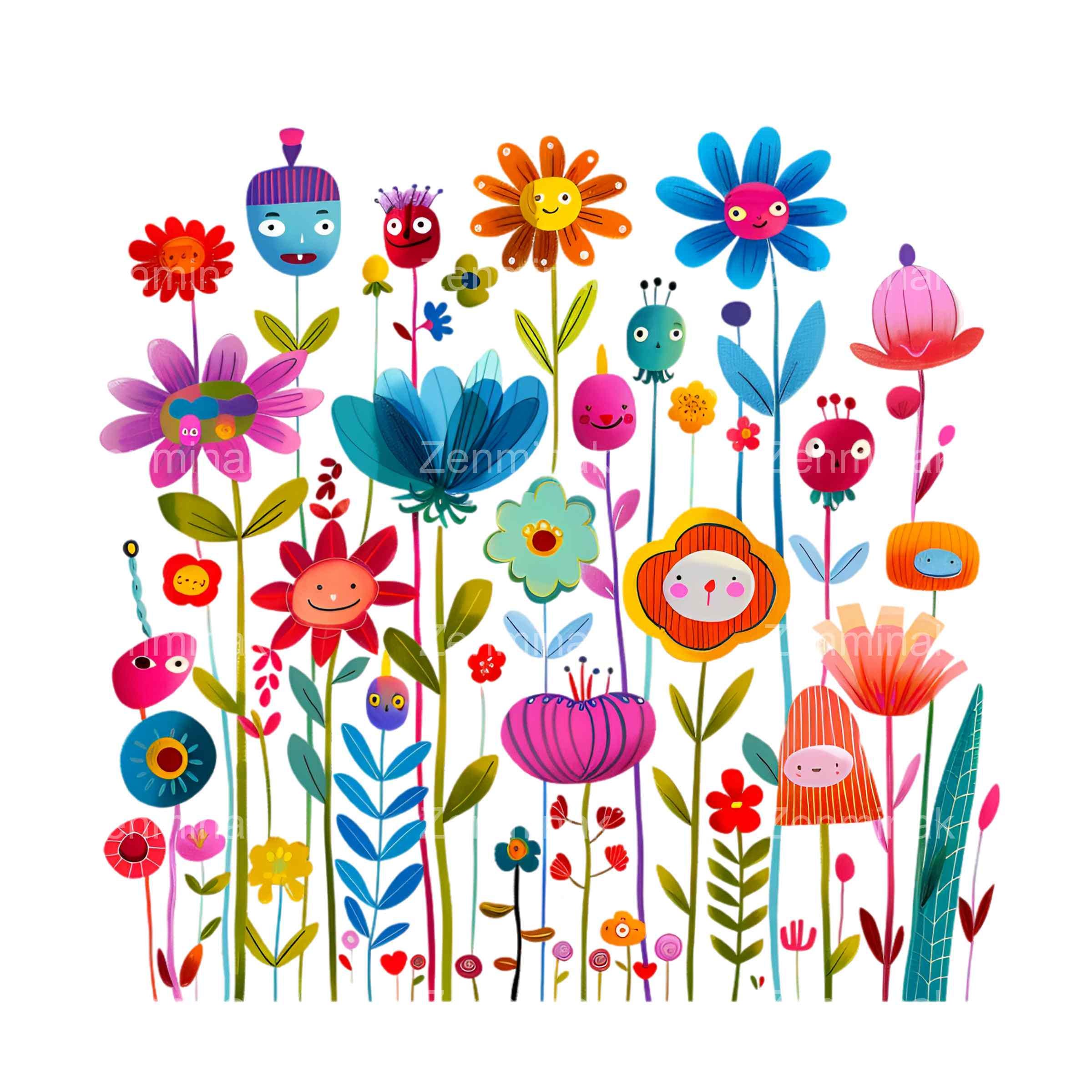 23 PNG Happy Spring Flowers Clipart, Smiling Floral Garden, Kids Nature ...