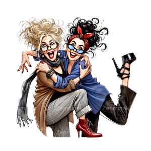 12 Funny Friends Clipart PNG, Stylish Women Hugging Illustration ...