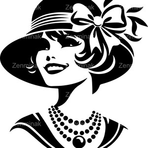 Vintage Flapper Lady SVG Cut File - 5 Elegant Woman With Feathered Hat ...