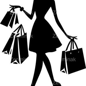 5 Woman Shopping SVG, Chic Silhouette Digital Cut File, Stylish Lady ...