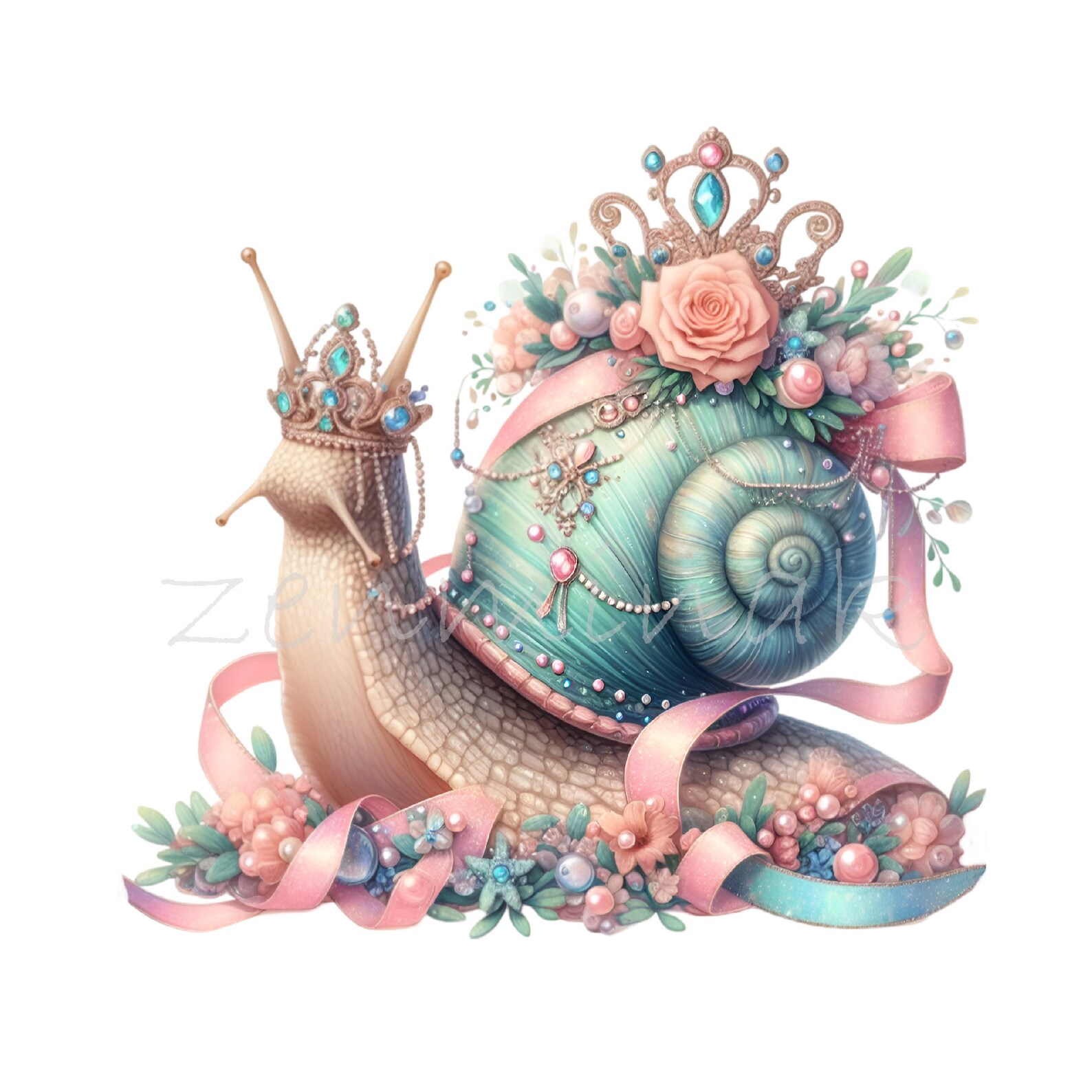 Princess Snail Clipart 14 PNG Adorable Cartoon Snail With Crown and ...