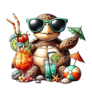 15 PNG Summer Turtle Clipart – Cute Tropical Beach Animal PNG With ...
