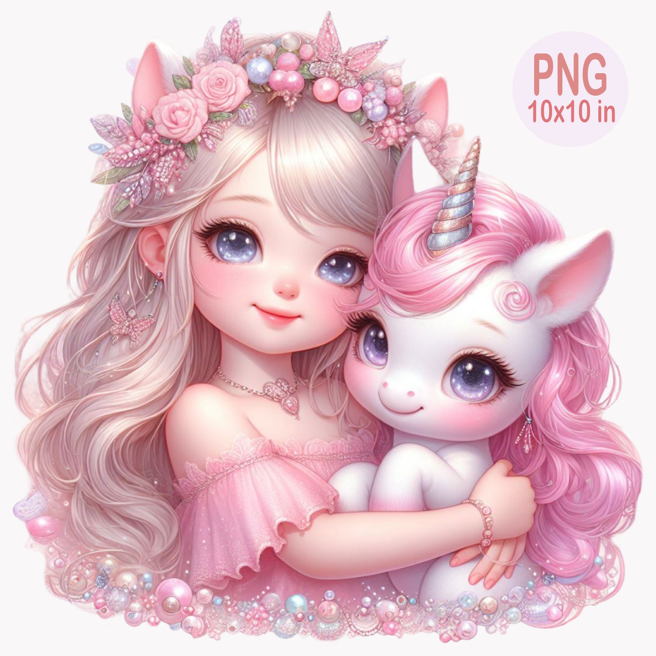 10 PNG Princess Hugging Unicorn Clipart, Fantasy Girl - Etsy