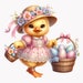 10 Easter Duckling Clip Art PNG - Adorable Chick in Floral Hat With ...
