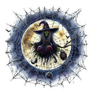 15 Halloween Witch Clipart PNG Flying Broom Moon Spider Web Haunted ...
