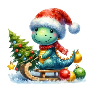 Cute Dinosaur Christmas PNG, 17 Dino Holding Christmas Tree, Watercolor ...