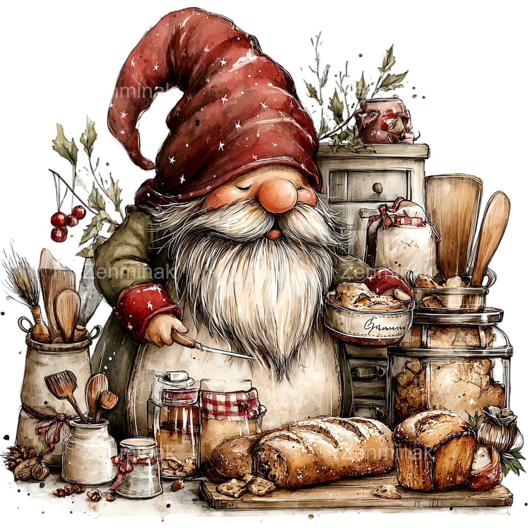 15 PNG Baking Gnome Clipart – Christmas Kitchen PNG With Bread and ...
