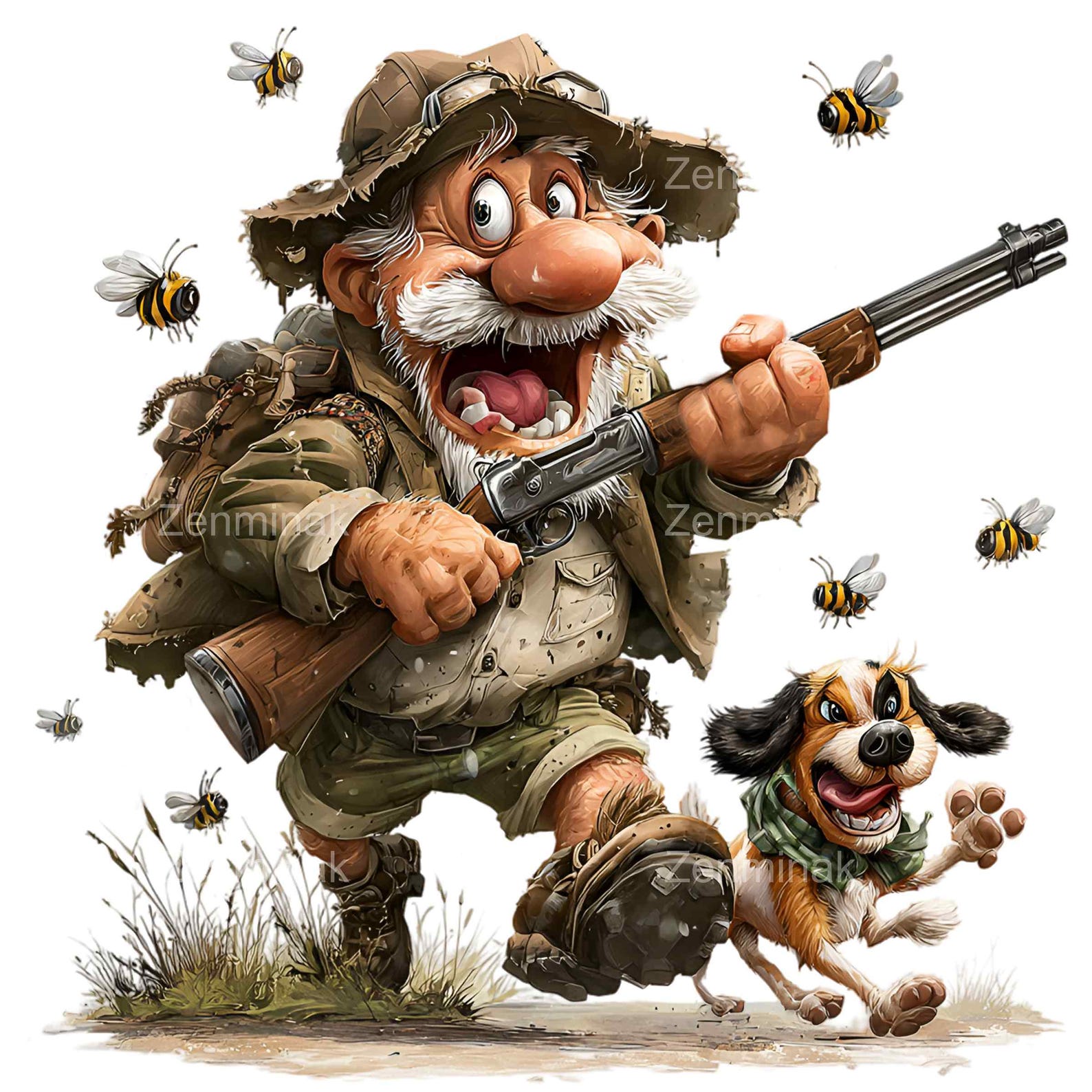 15 PNG Funny Hunter Clipart – PNG Old Man Running With Dog Illustration ...