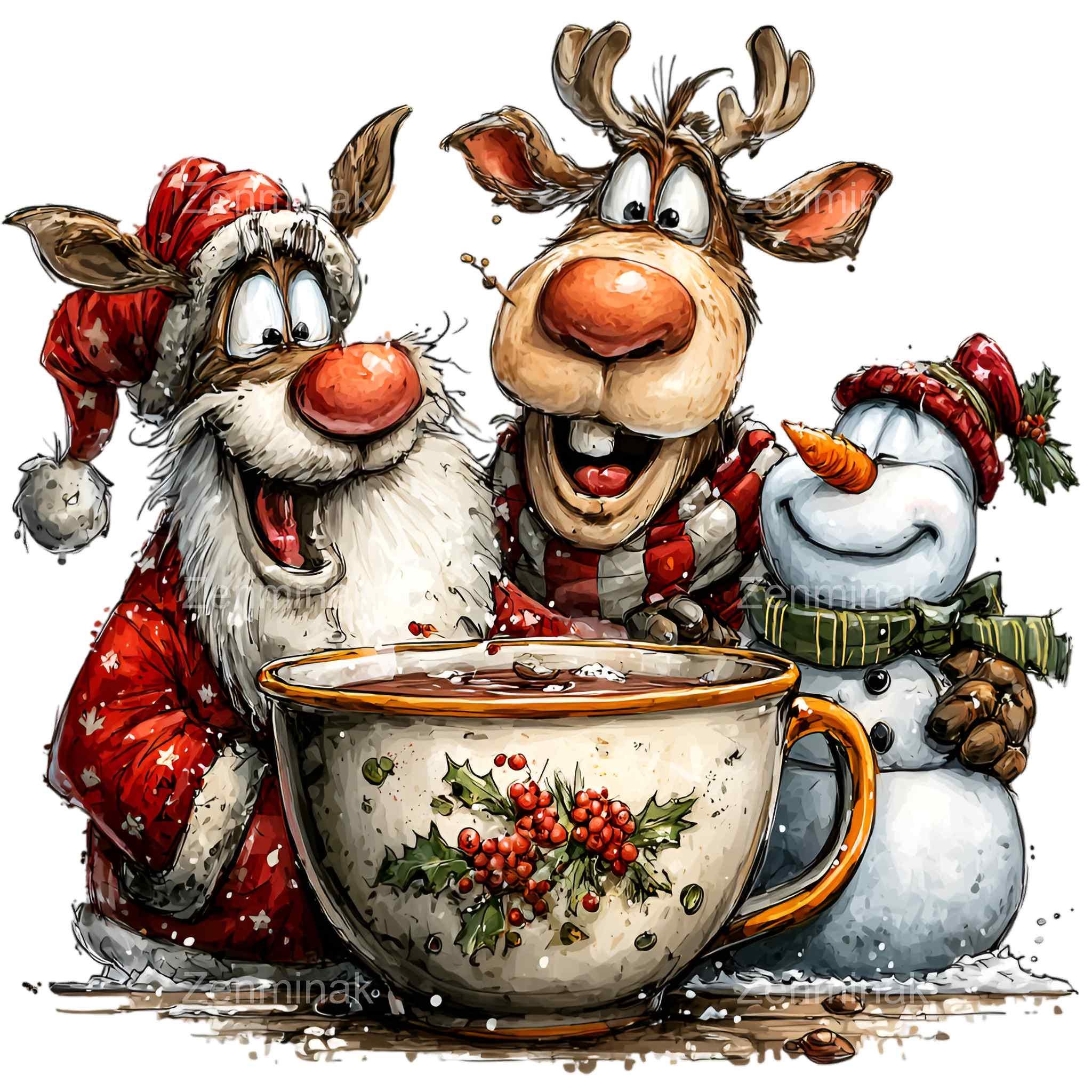 15 PNG Christmas Clipart PNG – Santa With Reindeer and Snowman Art ...