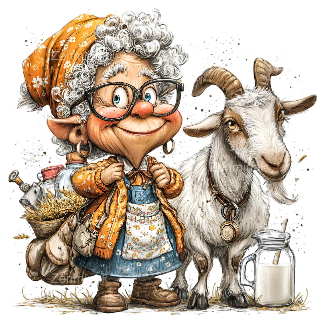 11 PNG Farm Goat Clipart – Funny Old Lady With Dairy Goat PNG for ...