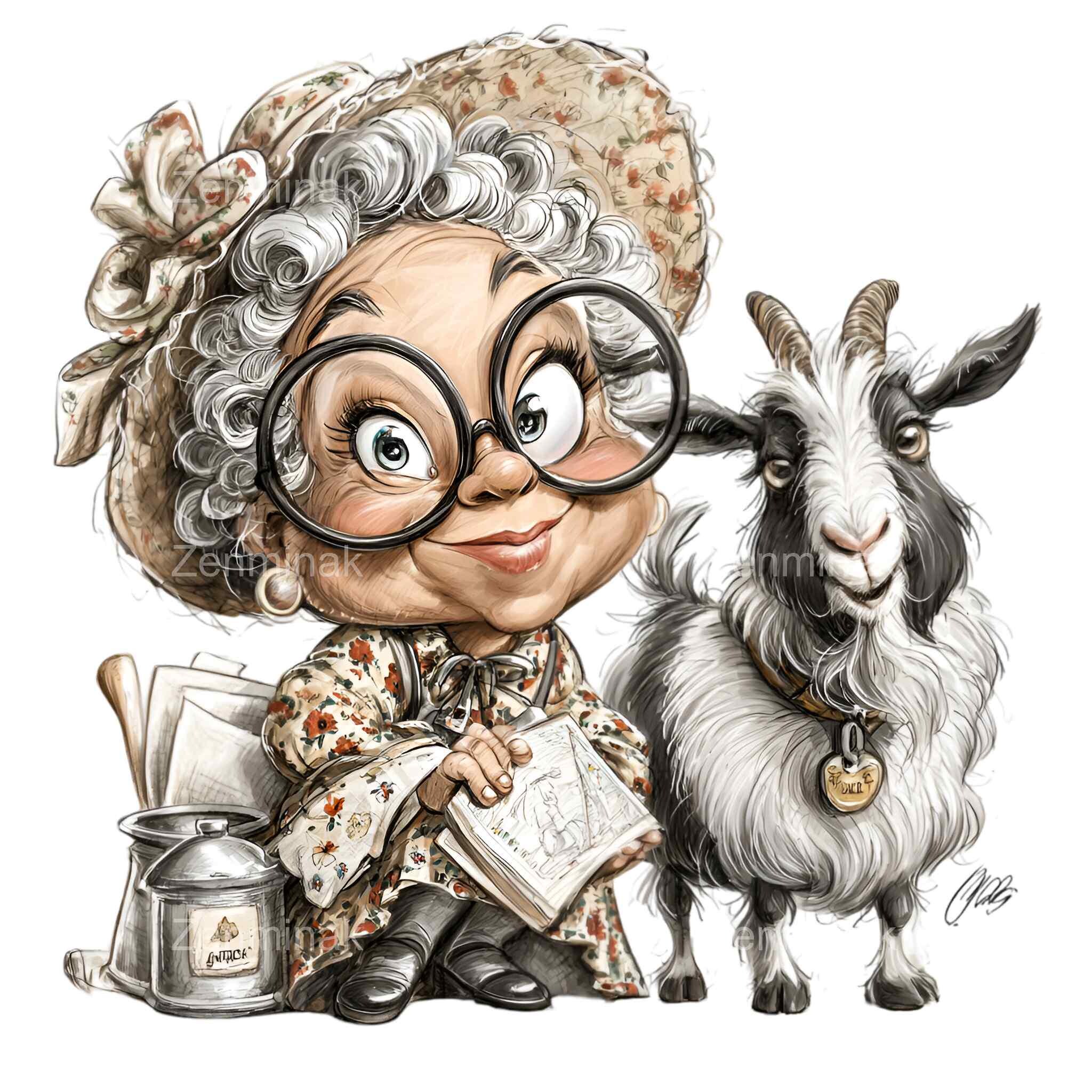 11 PNG Farm Goat Clipart – Funny Old Lady With Dairy Goat PNG for ...